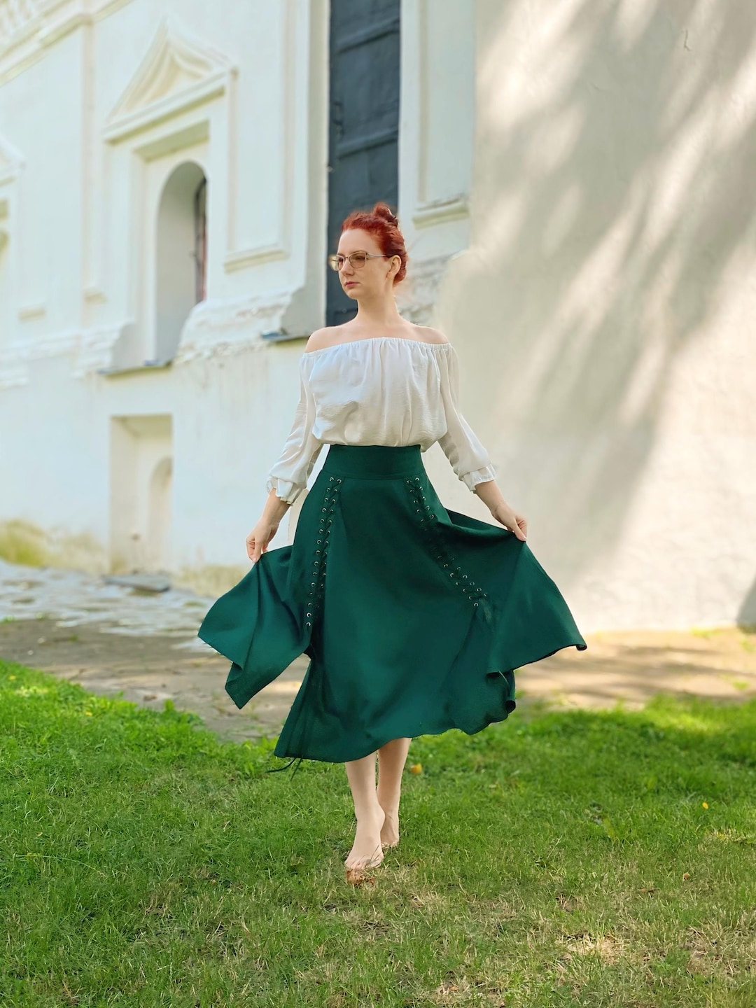 Ren Faire Linen Skirt, Lace up Renaissance Skirt, Adjustable Festival ...