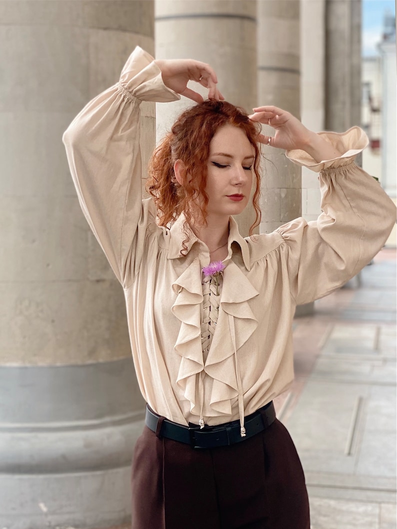 Linen Pirate Poet Prince Renaissance Blouse Victorian Ruffle - Etsy