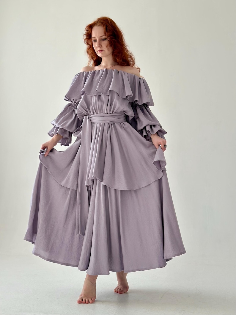 Renaissance off Shoulder Dress, Medieval Fairy Gown With Puff Sleeves ...