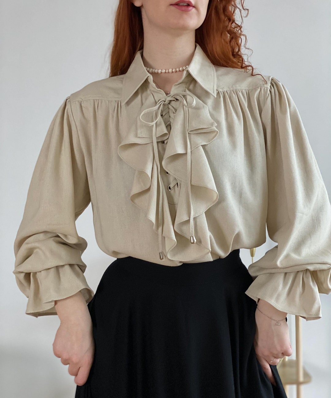 Natural Linen Blouse, Elegant Poets Shirt, Victorian Blouse With Puffy ...