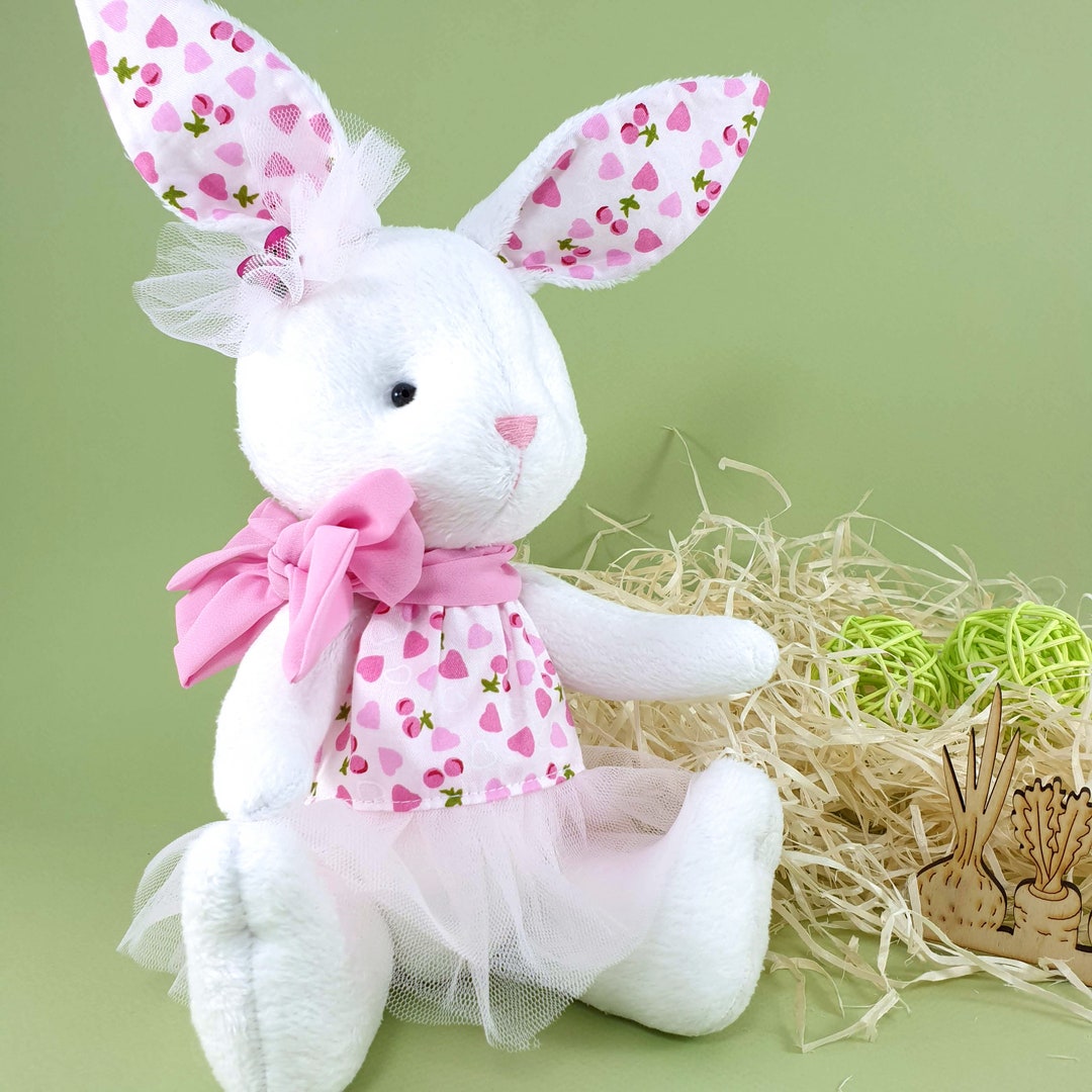Plush Bunny Toy for Toddler. Easter Rabbit Decor. Pink Bunny Stuffed ...