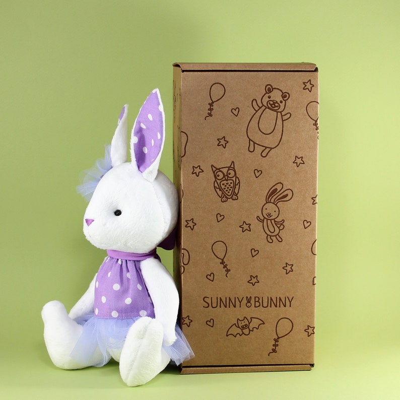 Stuffed bunny rabbit. White and Lavender Bunny toy. Soft toy | Etsy