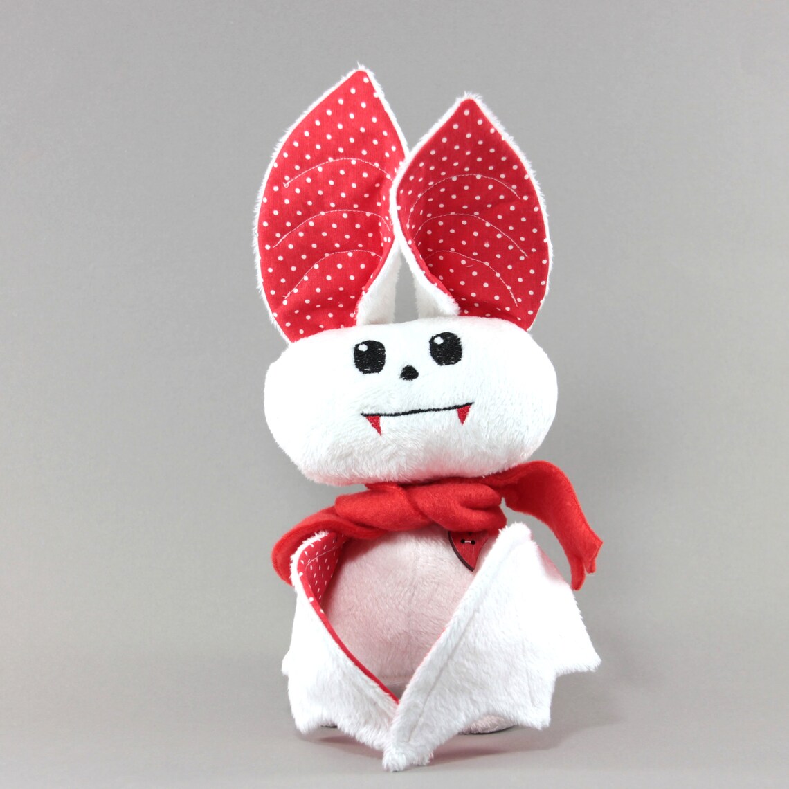 White Stuffed Bat Toy. Hanging Plush Bat With Red Wings. Bat Toy for ...