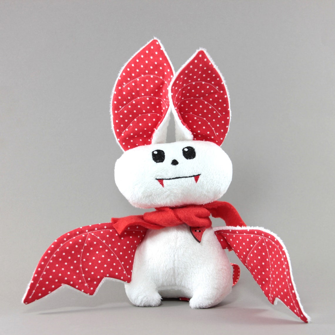 White Stuffed Bat Toy. Hanging Plush Bat With Red Wings. Bat Toy for ...