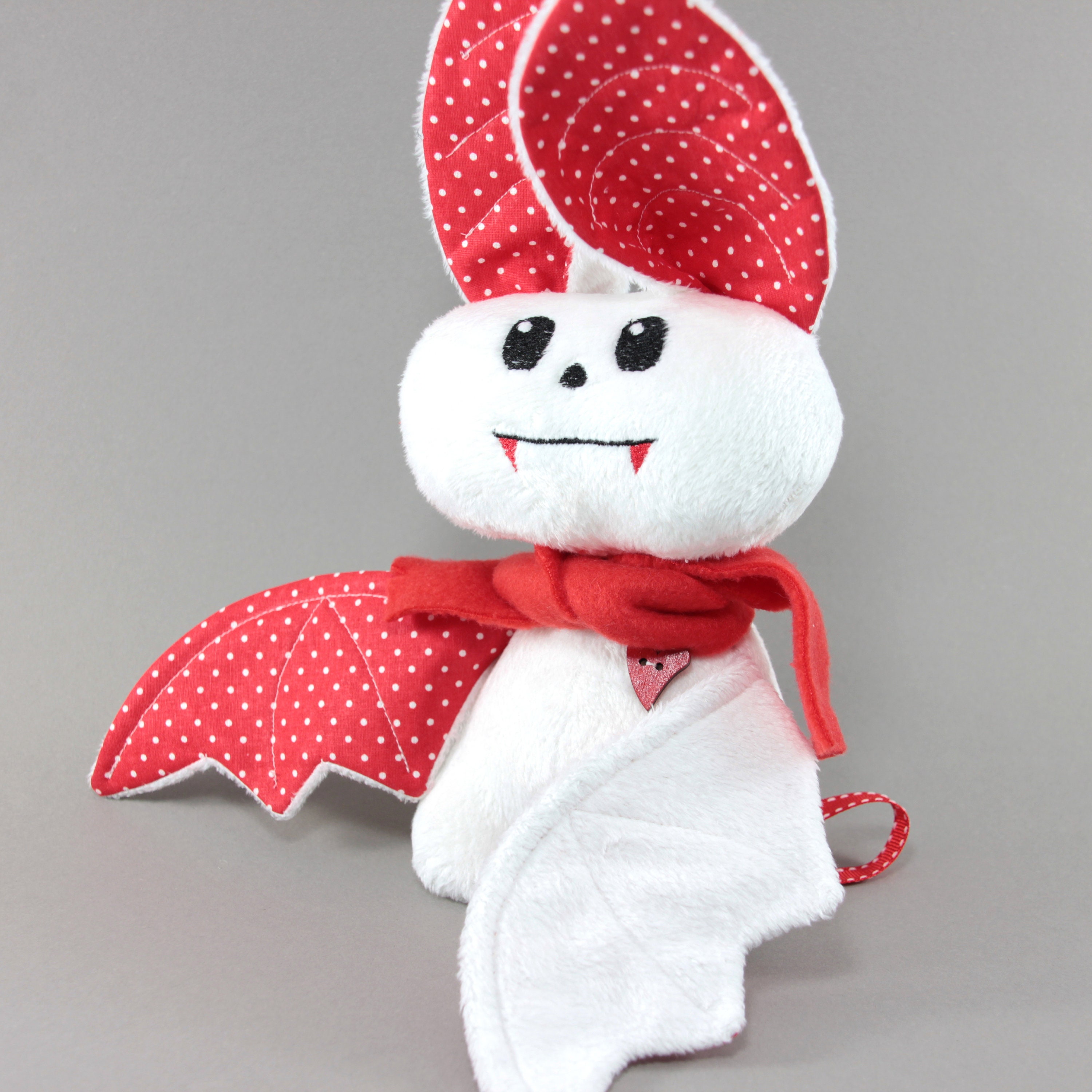 White Stuffed Bat Toy. Hanging Plush Bat With Red Wings. Bat Toy for ...