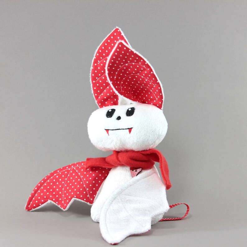 White Stuffed Bat Toy. Hanging Plush Bat With Red Wings. Bat Toy for ...