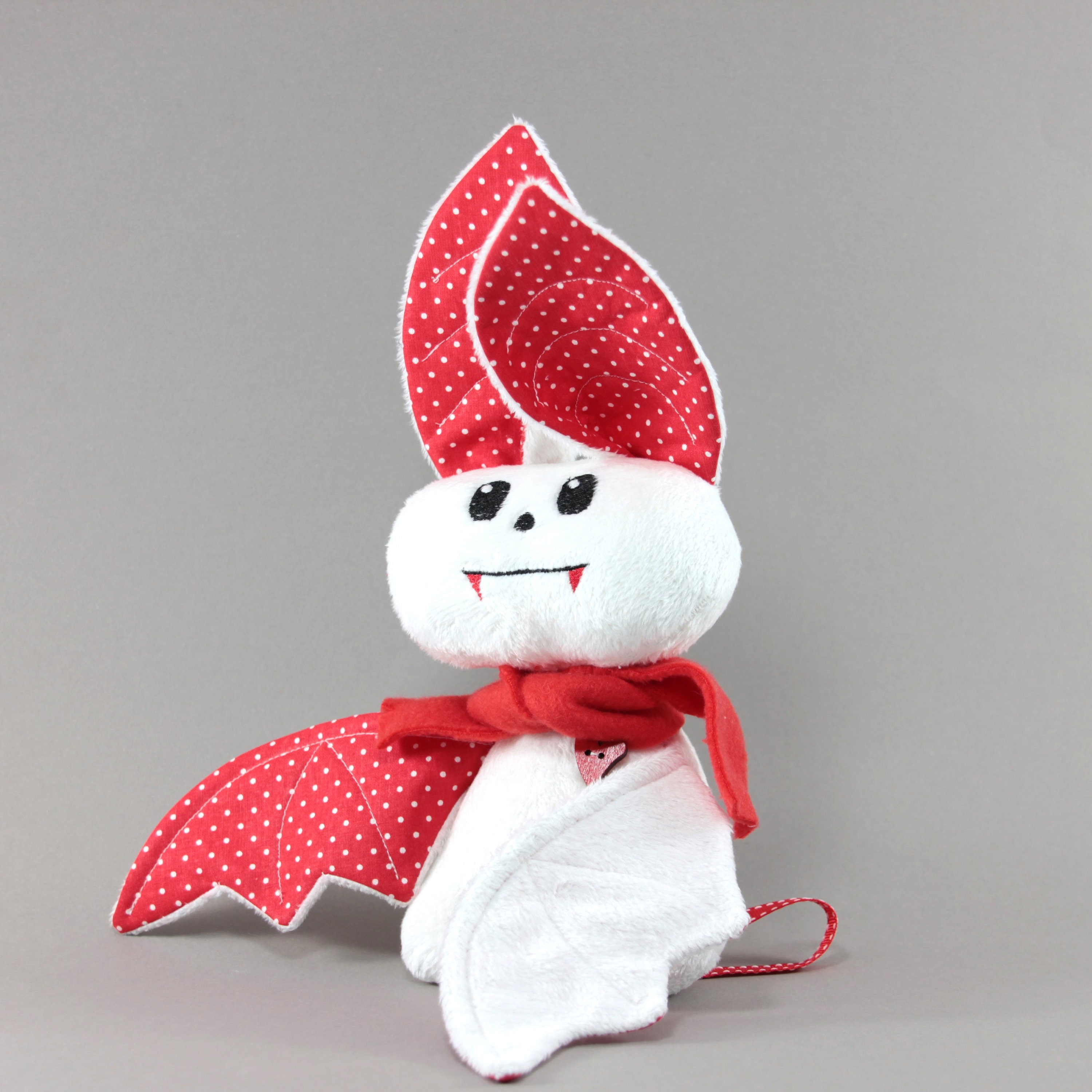 White Stuffed Bat Toy. Hanging Plush Bat With Red Wings. Bat Toy for ...