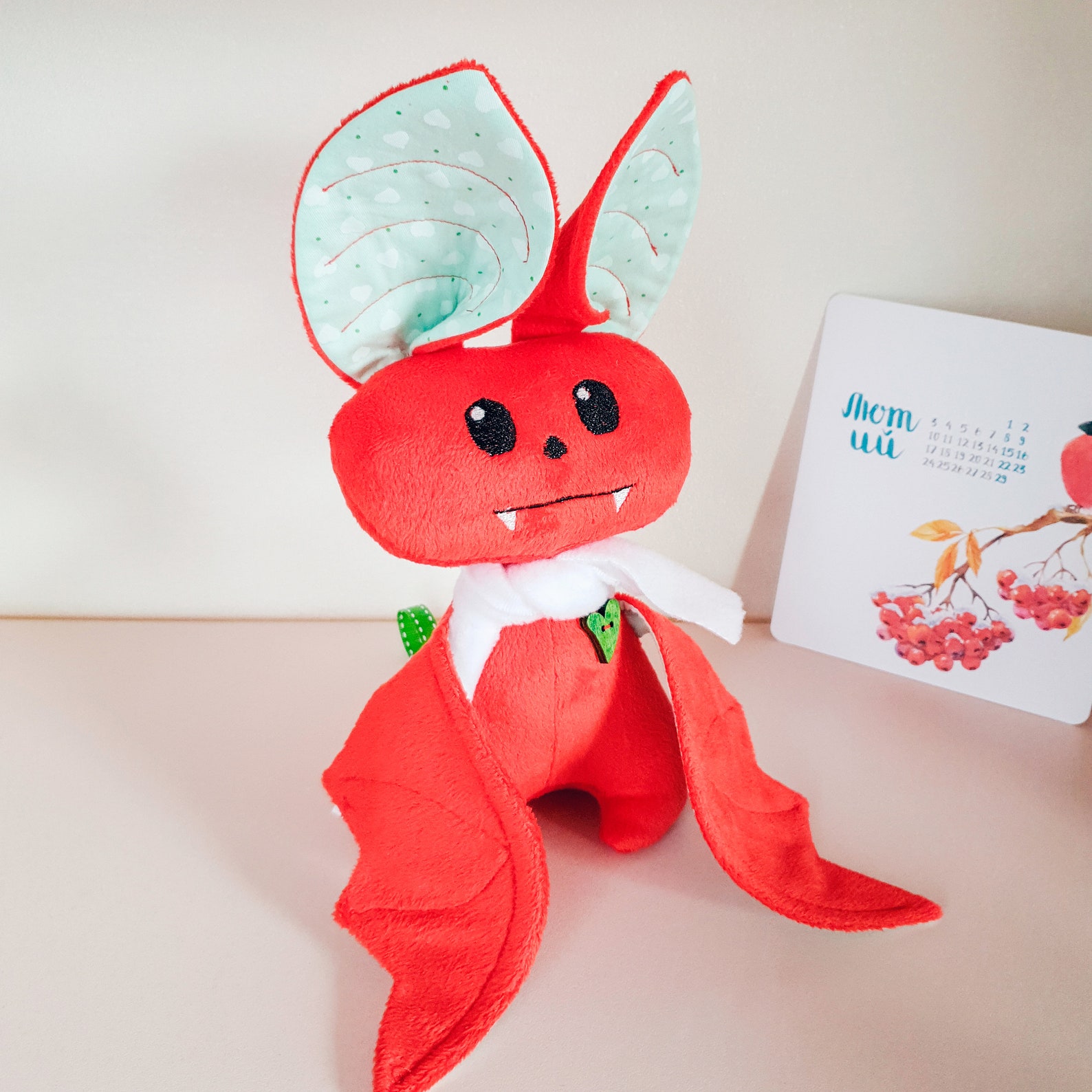 Red Bat Plushie Cuddly Toy for Kids. Bat With Green Wings. Hanging ...