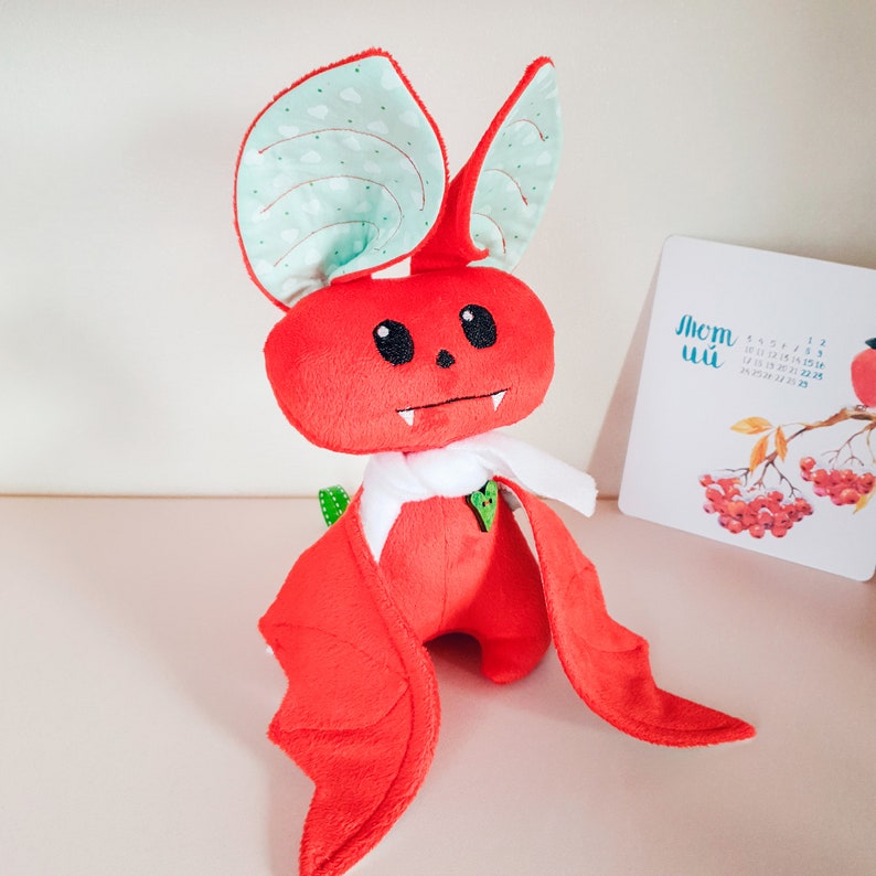 Red Bat Plushie Cuddly Toy for Kids. Bat With Green Wings. Hanging ...