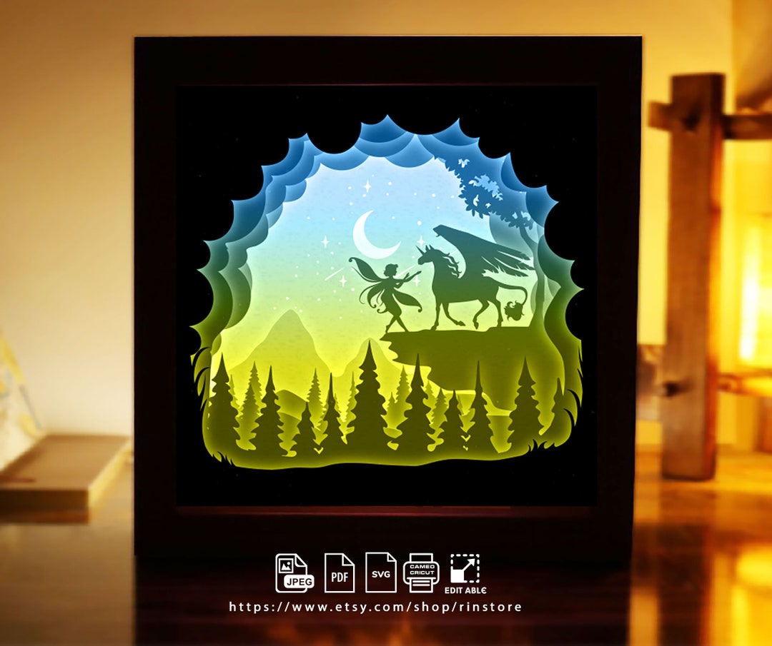 Unicorn Fairy Tale Paper Light Box Template: Cricut SVG, Shadow Box Art ...