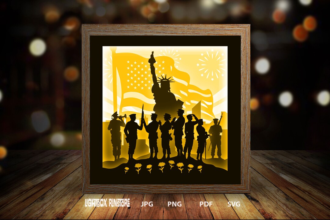 USA Independence Day Paper Light Box Template: Shadow Box Art (SVG, PDF ...