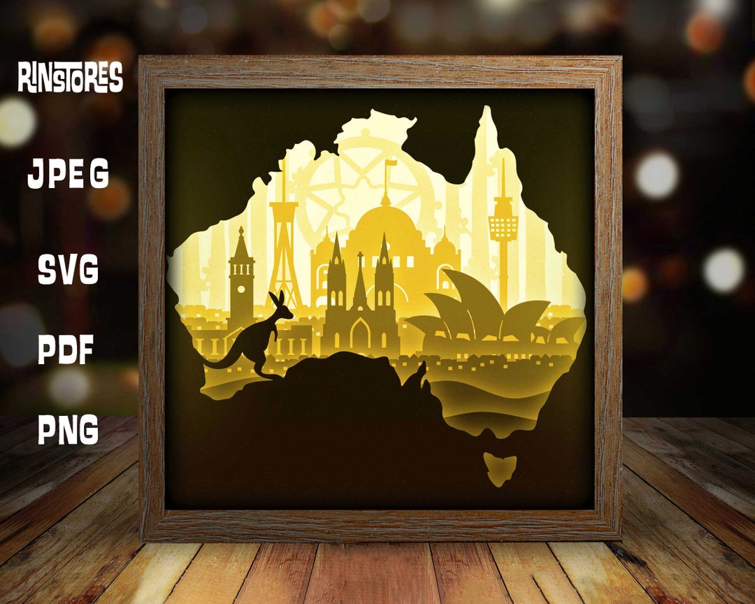 Australia Paper Light Box Template: Kangaroo Shadow Box Art (SVG, PDF ...