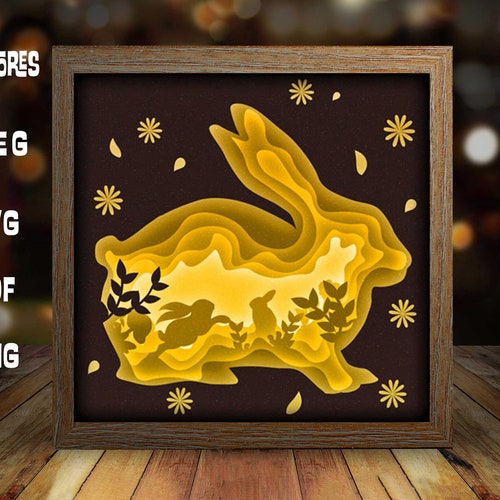 Rabbit Paper Cut Light Box Template SVG 20x20 Cm Light Box - Etsy