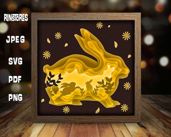 Cute Bunny Rabbit Paper Cut Light Box Template Shadow Box | Etsy