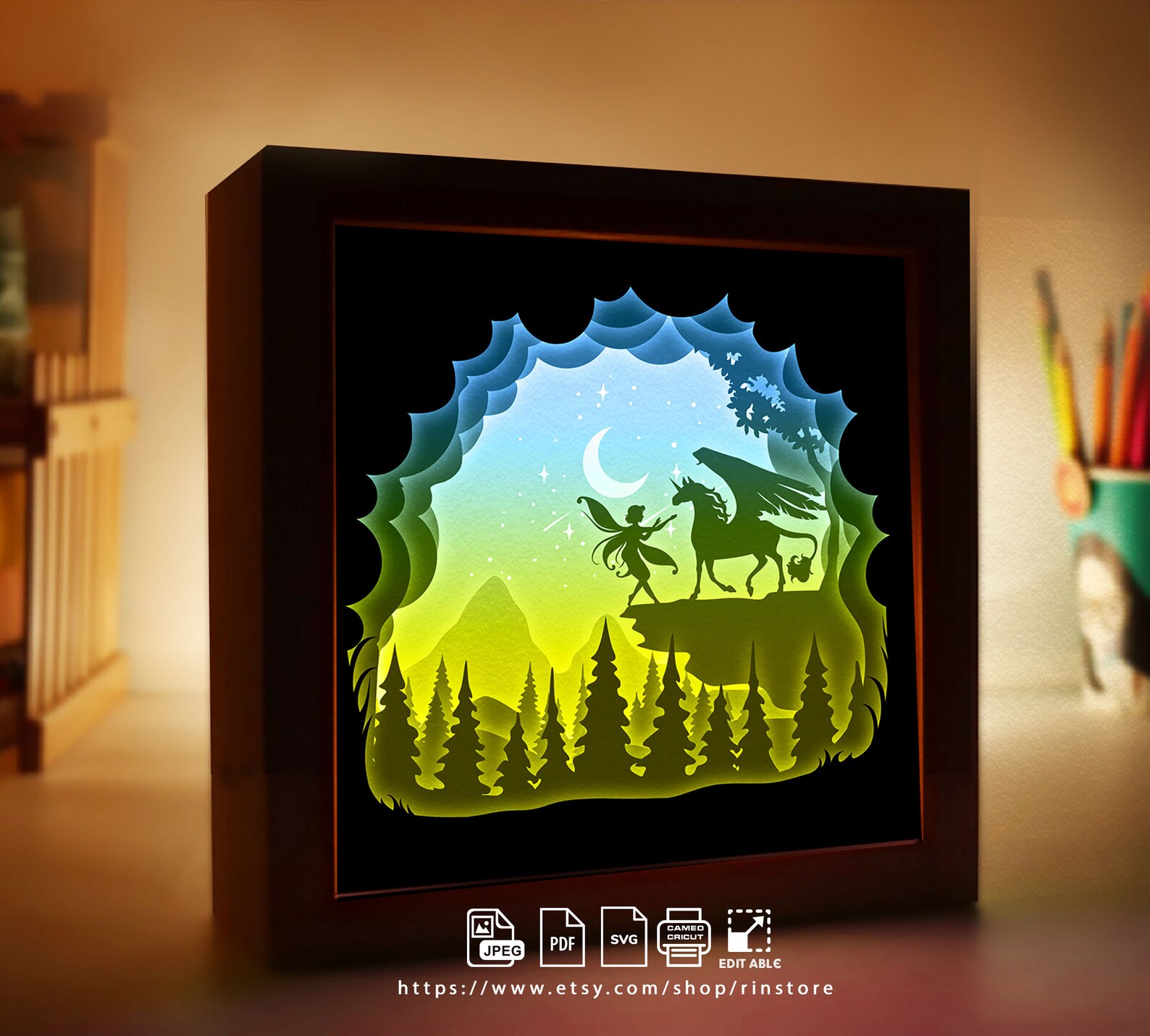 Unicorn Fairy Tale Paper Light Box Template: Cricut SVG, Shadow Box Art ...