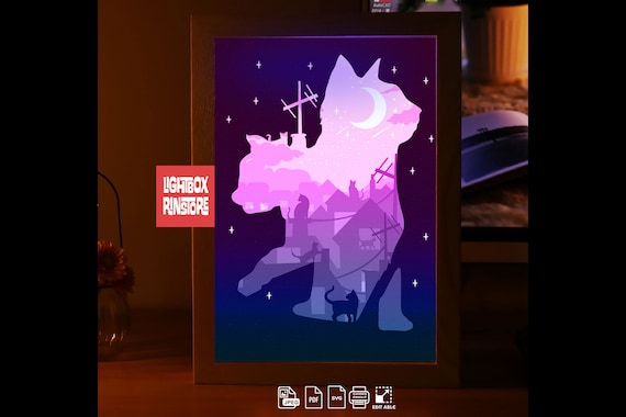 Couple Cats Paper Light Box Template Shadow Box Template - Etsy