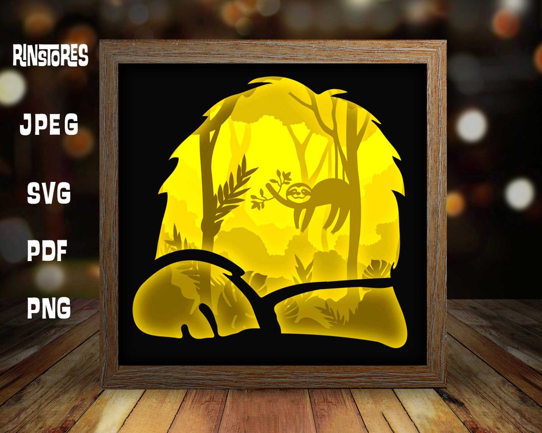 Sloth in Jungle Paper Light Box Template, Shadow Box Template, Shadow ...
