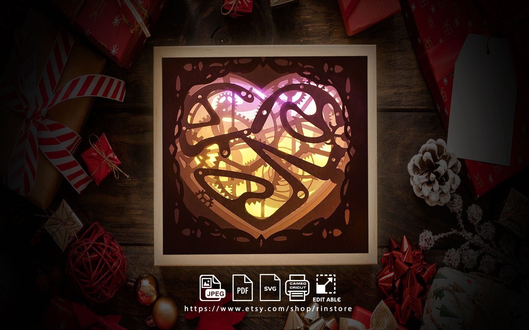 Heart Love Paper Light Box Template, Shadow Box Template, Shadow Box ...