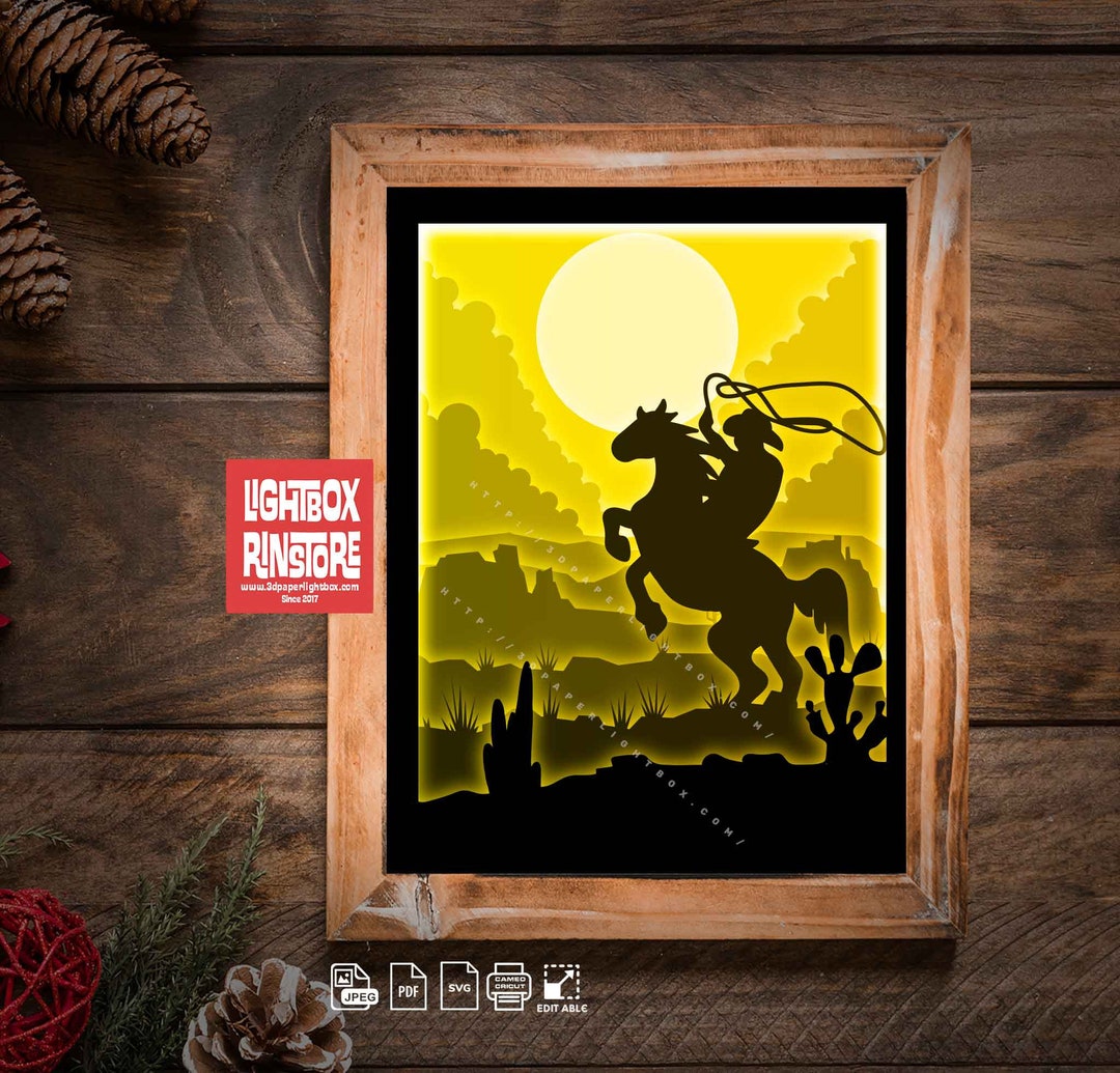 Cowboy 3d Paper Light Box Template, Shadow Box Template, Shadow Box Art ...