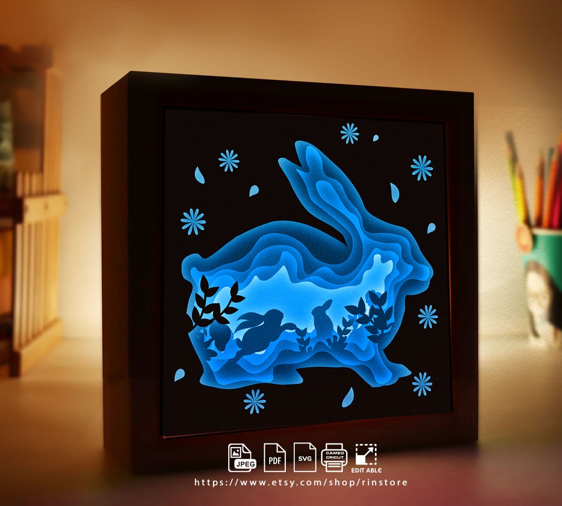 Cute Bunny Rabbit Paper Cut Light Box Template Shadow Box | Etsy