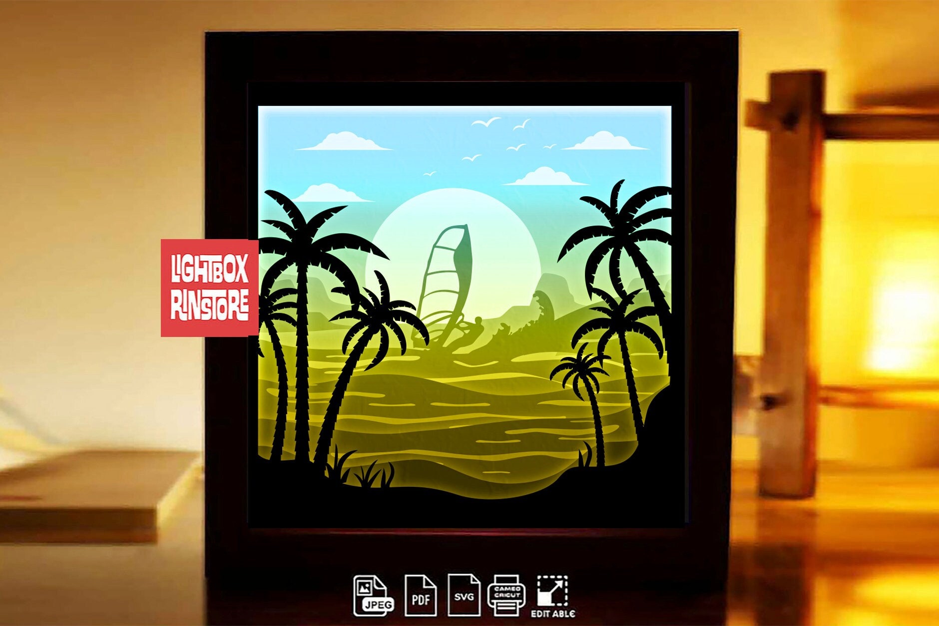 Sailboat Surfing Sport Paper Light Box Template Shadow Box - Etsy