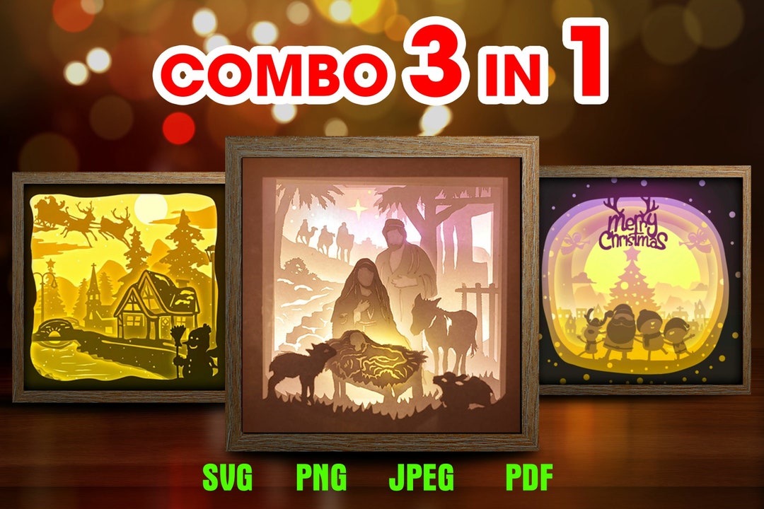 Combo Christmas Paper Light Box Template, Shadow Box Template, Shadow ...