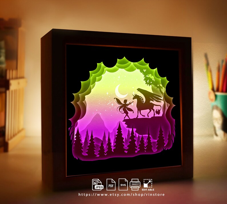 Unicorn Fairy Tale Paper Light Box Template: Cricut SVG, Shadow Box Art ...