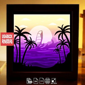 Sailboat Surfing Sport Paper Light Box Template, Shadow Box Template ...