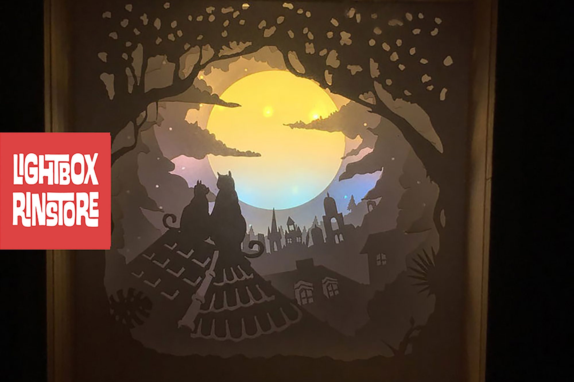 Moon Cats Paper Cut Light Box Template 3D Shadow Box Svg | Etsy