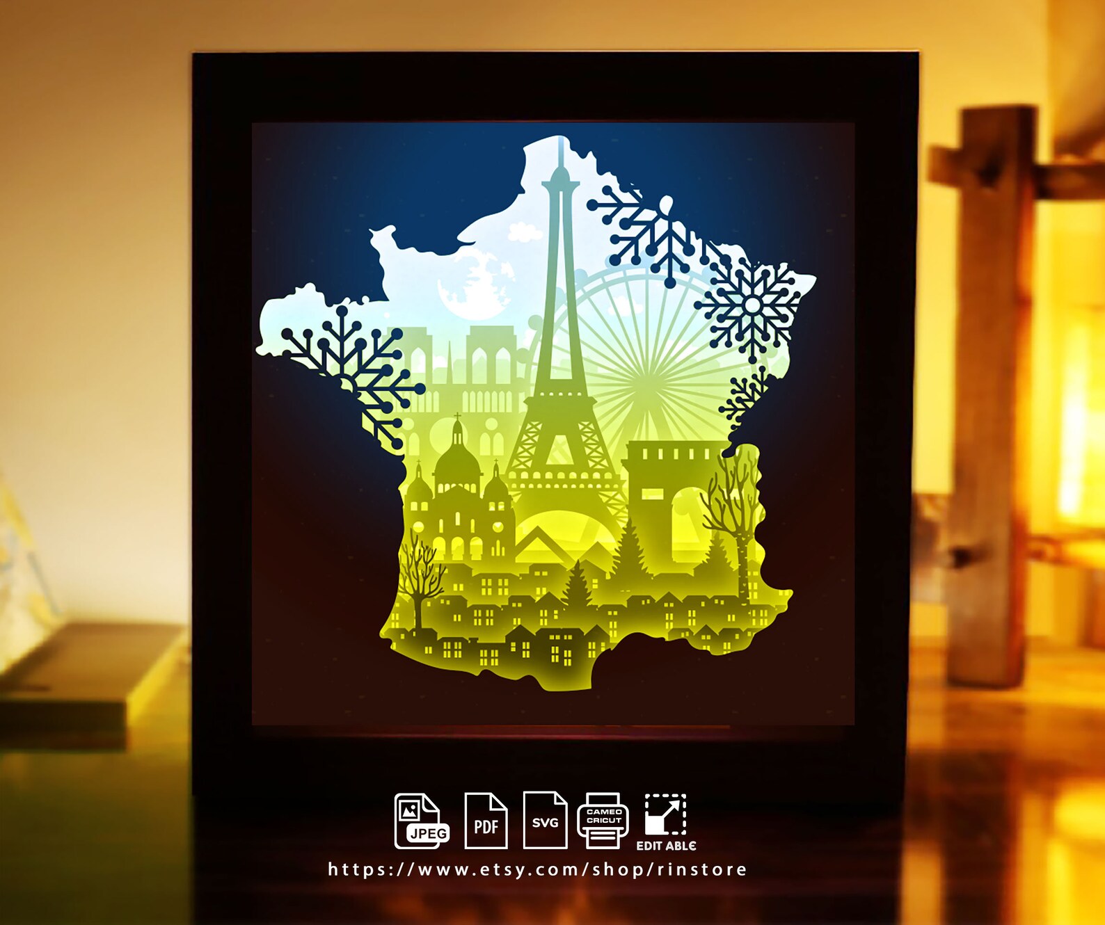France Paris Paper Light Box Template Shadow Box Template - Etsy
