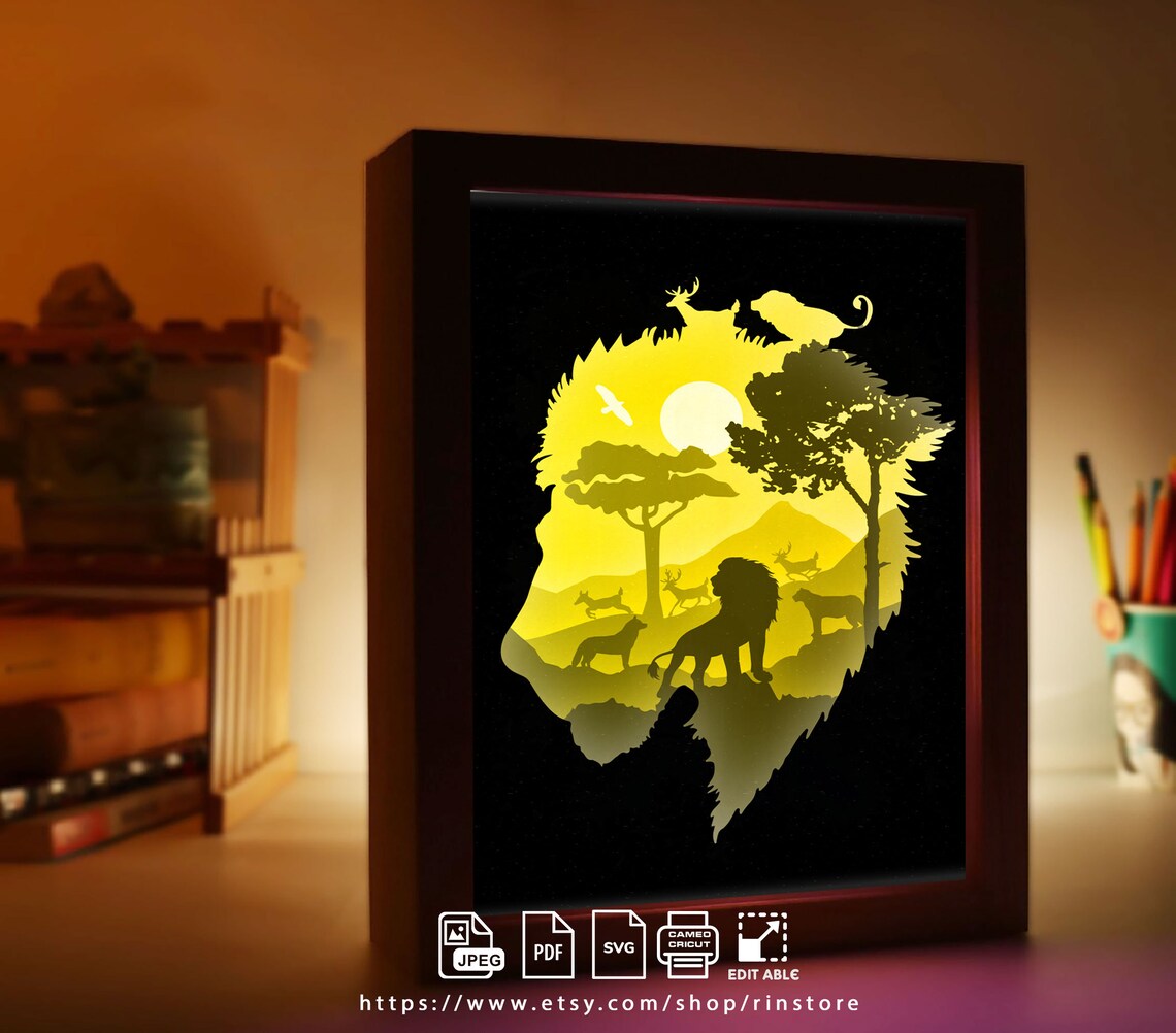 Lion 3d Paper Light Box Template Shadow Box Template Shadow - Etsy Canada