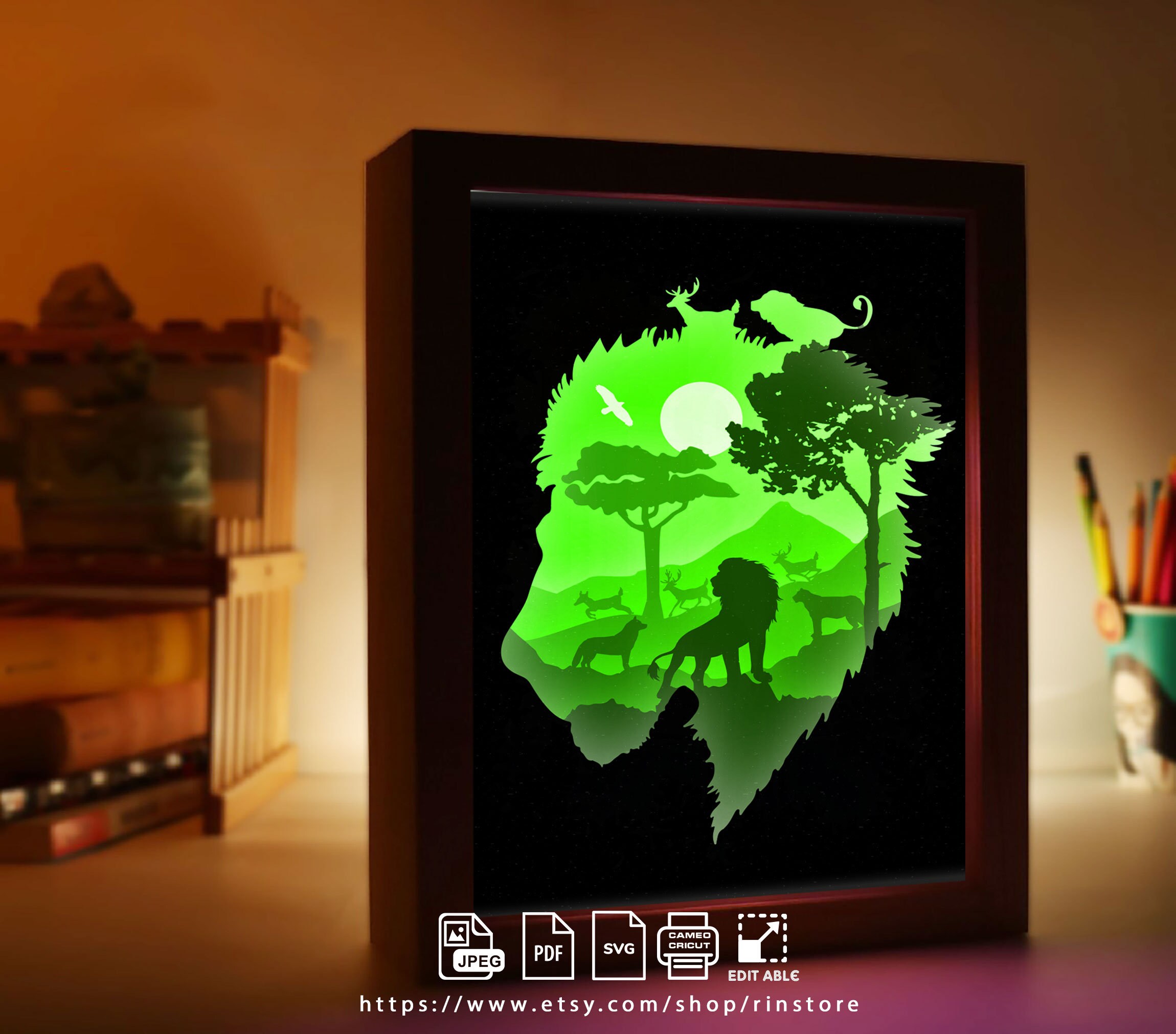 Lion 3d Paper Light Box Template Shadow Box Template Shadow - Etsy Canada