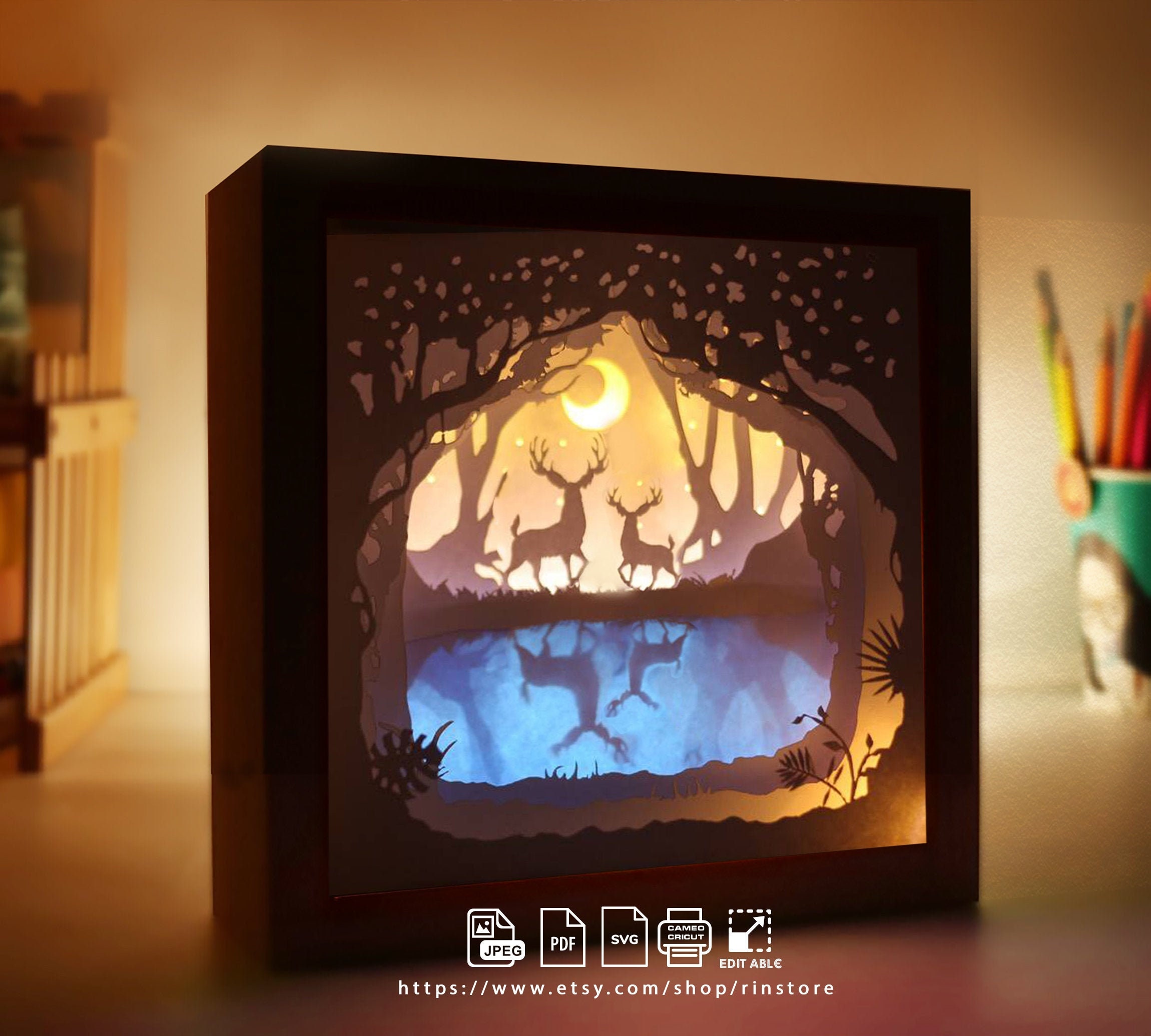 Deer Spirit Paper Light Box Template Shadow Box Template - Etsy Canada