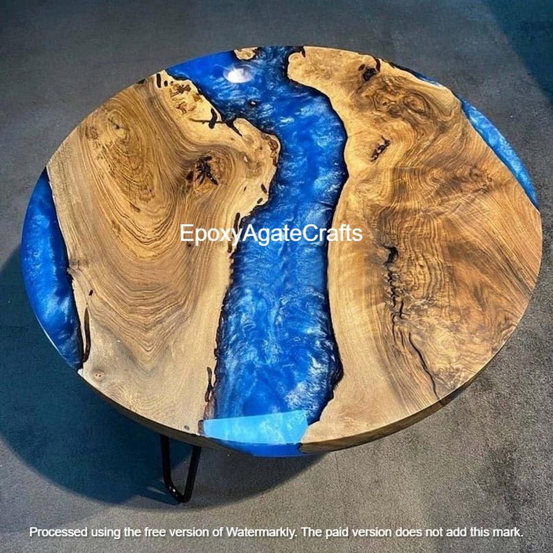 Round Blue Epoxy Coffee Table, Handmade Furniture, Kitchen Slab Table ...