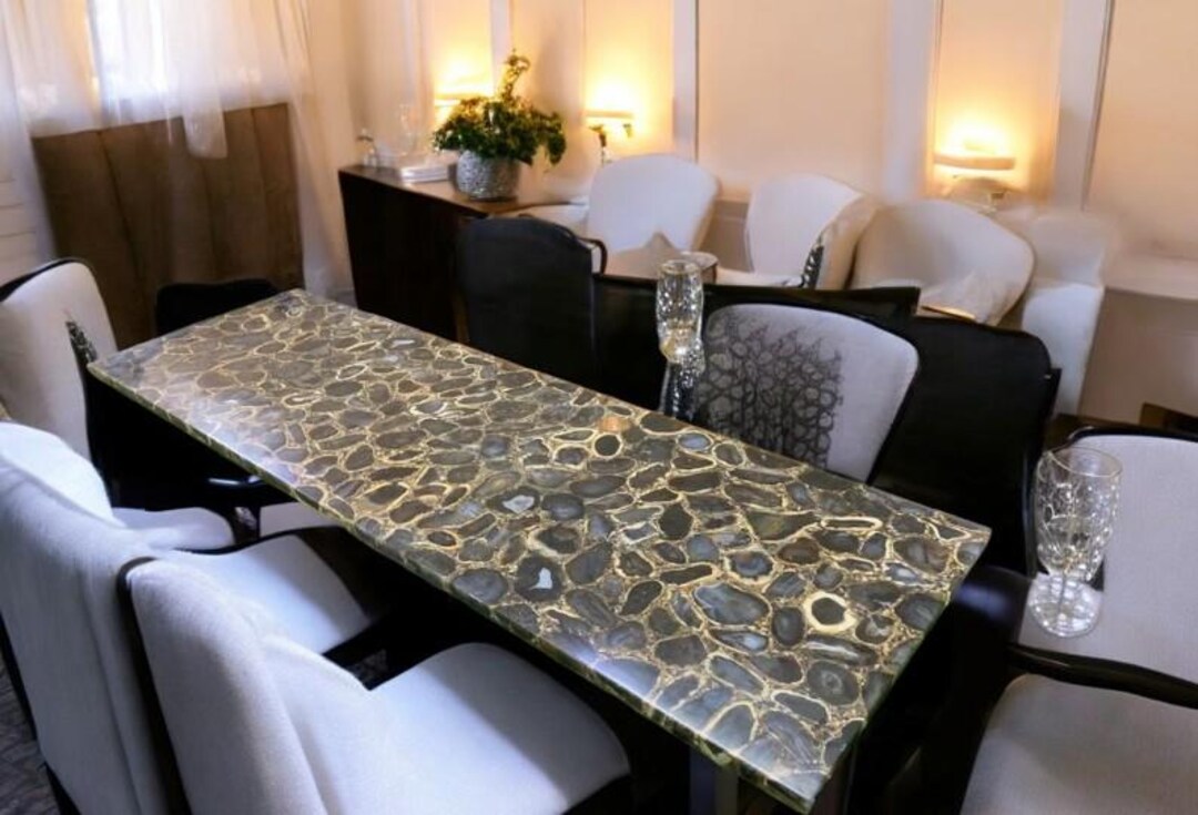 Natural Black Agate Stone Slab, Dining Table Top, Counter Tops, Garden Table Top, Kitchen Slabs ...