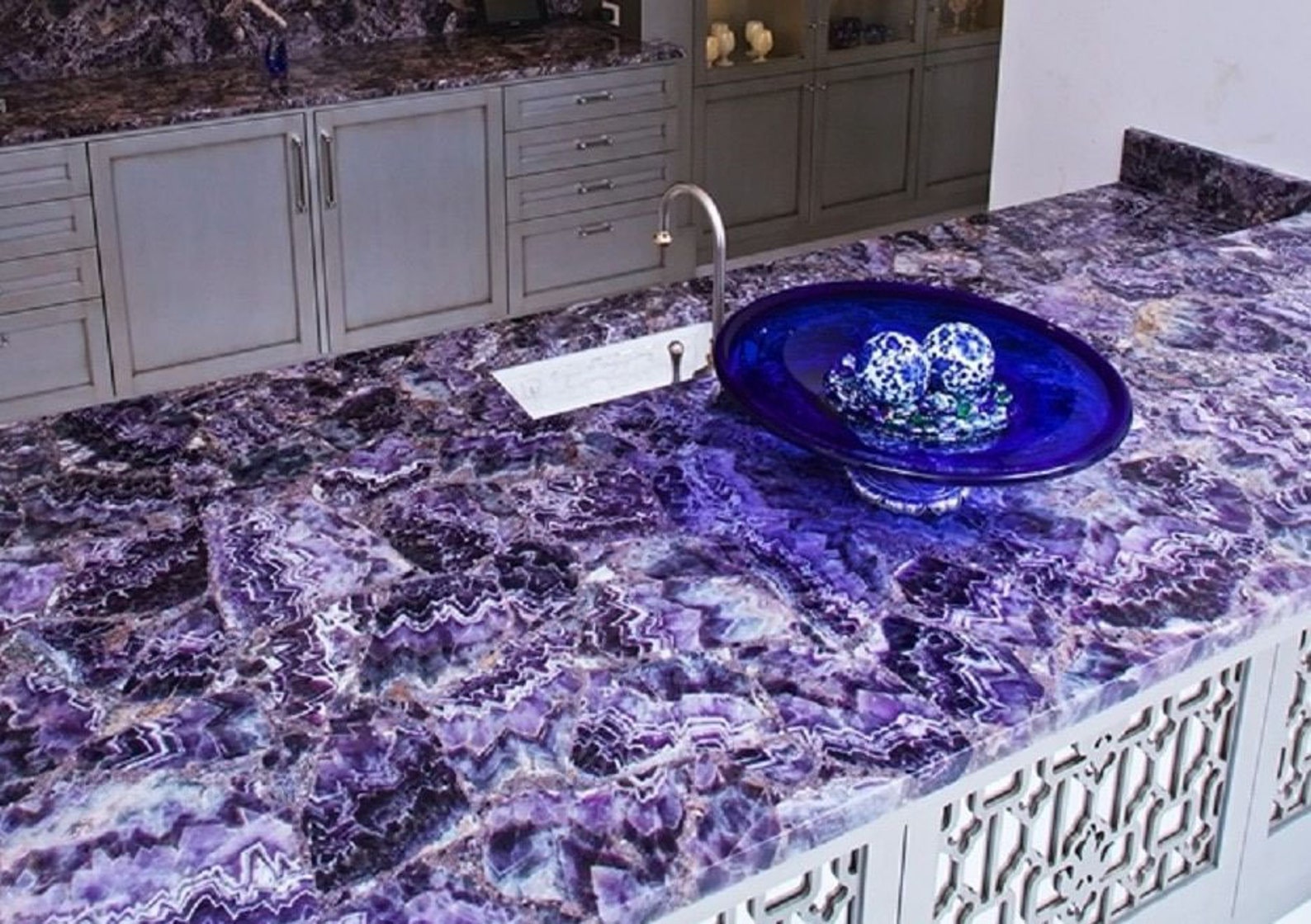 Purple Amethyst Stone Dining Table for Kitchen, Countertop, Conference ...