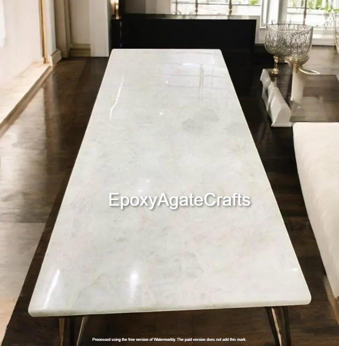 White Quartz Stone Top Coffee Table Crystal Healing Gemstone Modern ...