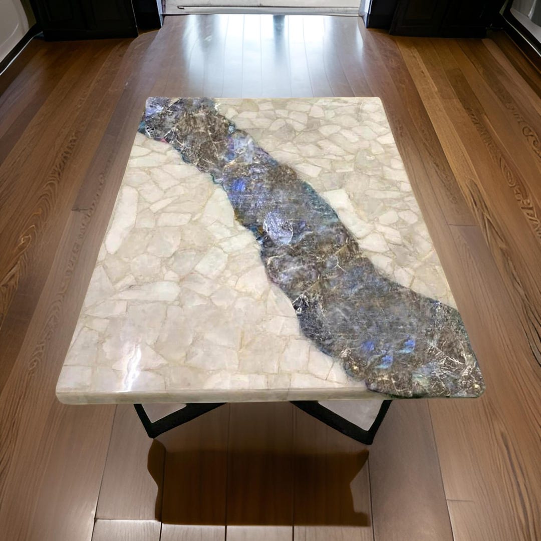 Natural Agate Stone Dining Table Top Labradorite Center Gemstone Arts ...