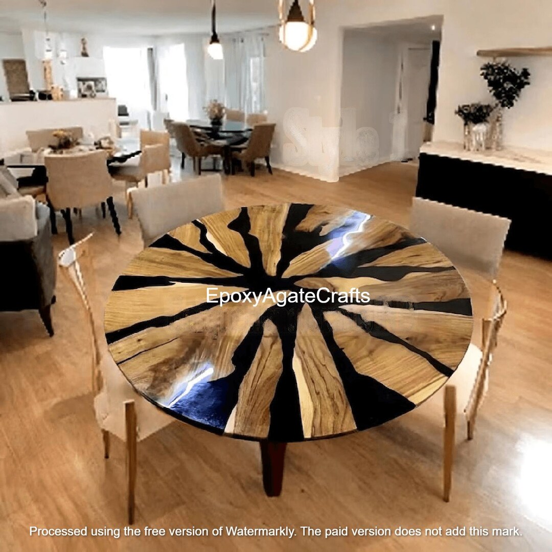 Round Epoxy Resin Center Sofa Coffee Table Live Edge Wooden Handmade ...