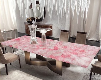 Rose Quartz Stone Dining Table Kitchen Slab Counter Bar Conference ...