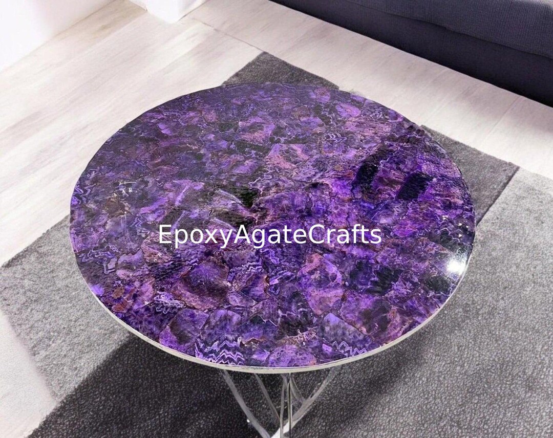 Round Amethyst Coffee Table Top: Handmade Crystal Healing Decor - Etsy