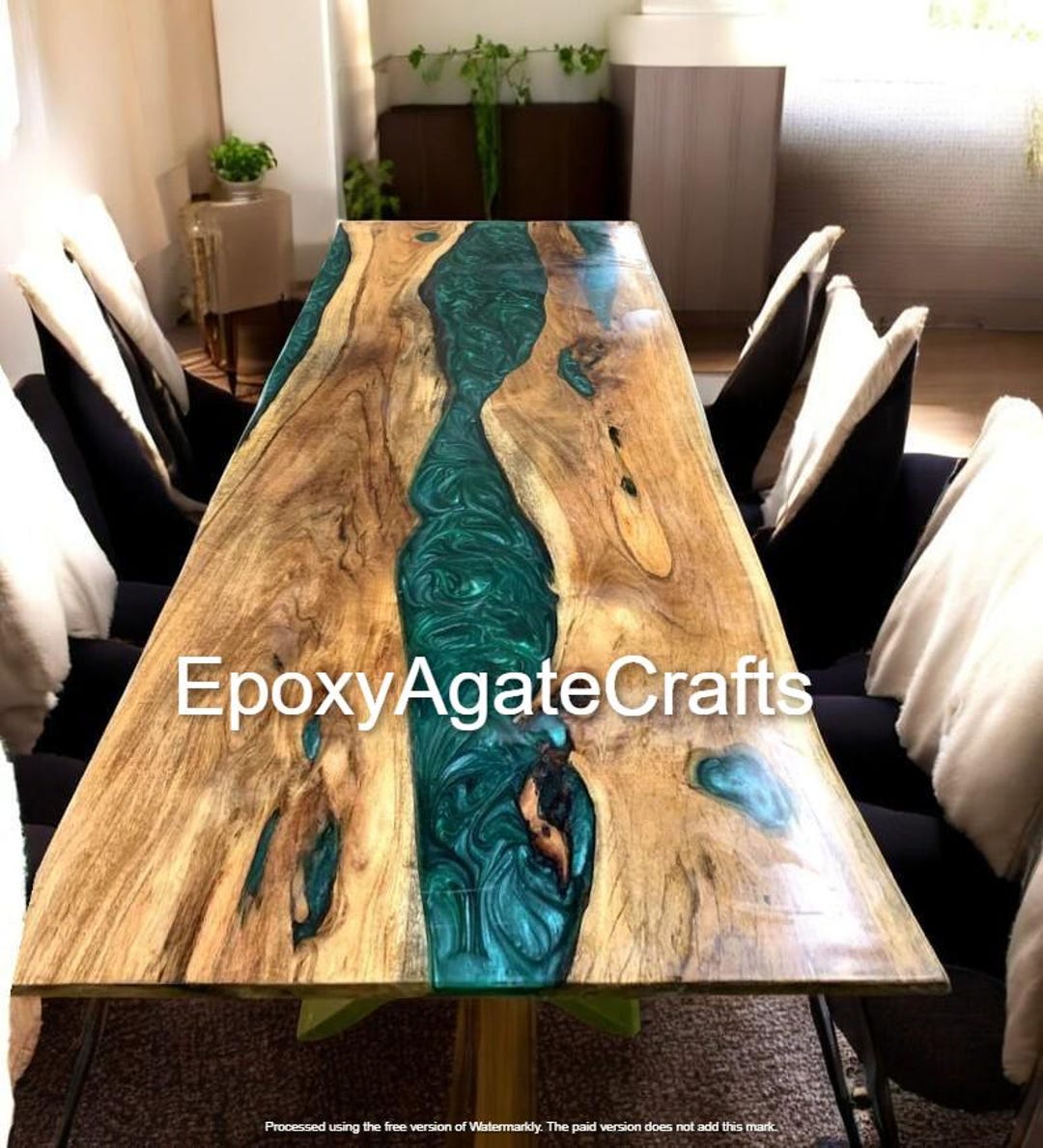 Made to Order Green Epoxy Resin Center Dining Table Natural Acacia ...