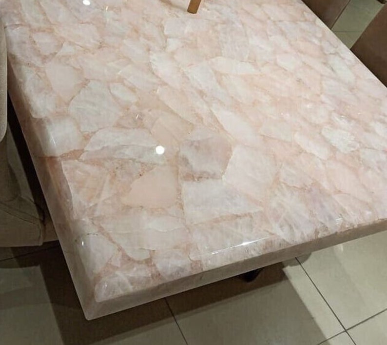 Pink Rose Quartz Center Dining Table Crystal Healing Gemstone ...