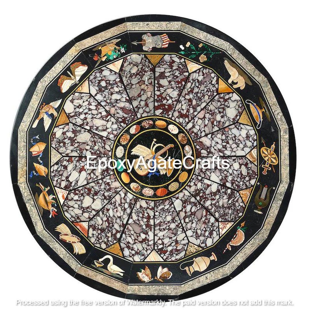 48" Round Marble Coffee Table Top: Handcrafted Inlay Stonework - Etsy