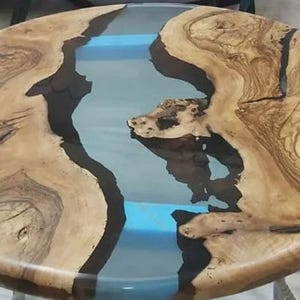 Round Transparent Epoxy Resin Wooden Coffee Table Mid Century Modern ...