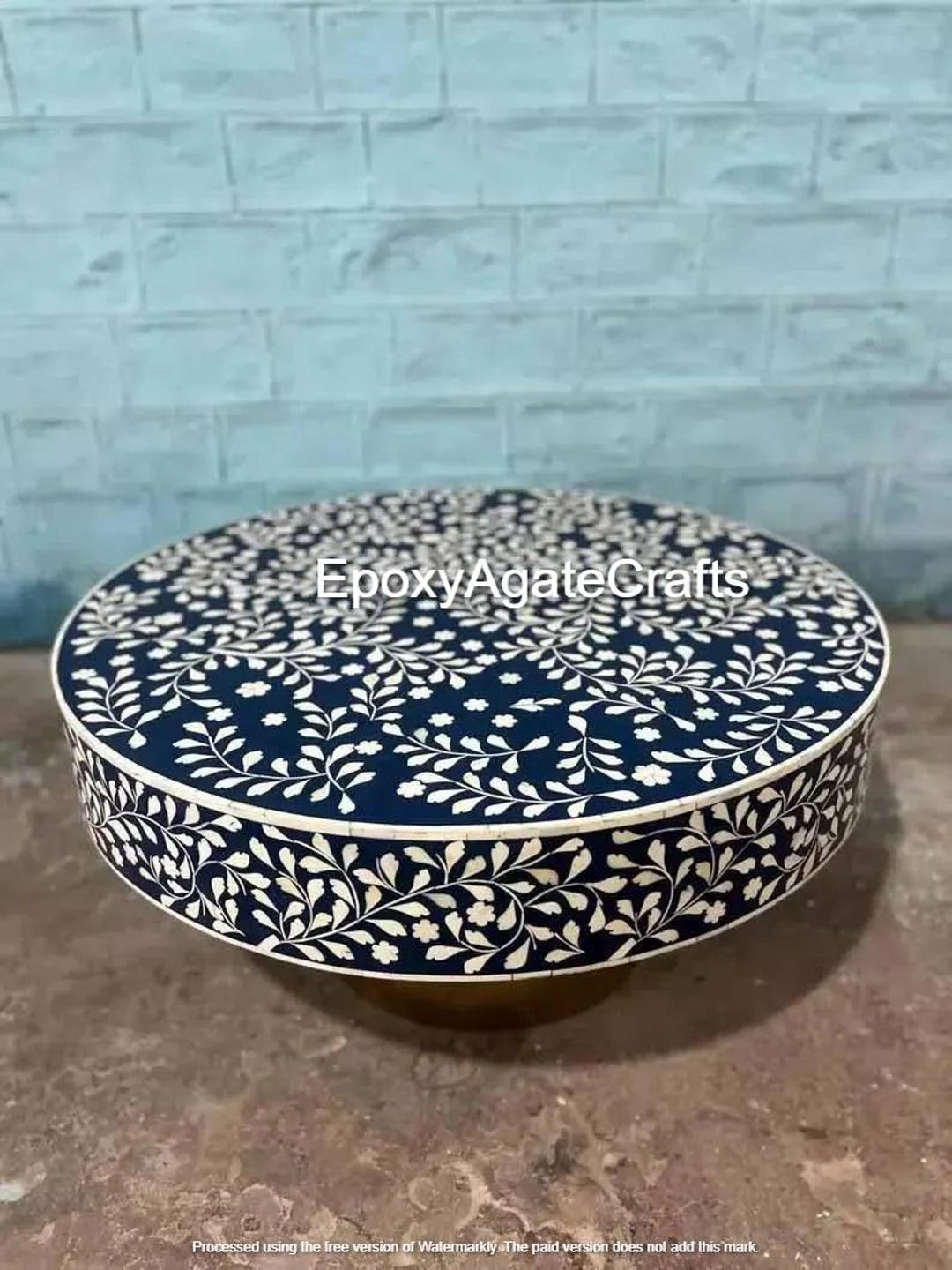 Buy Round Bone Inlay Coffee Table Centerpiece MDF Wooden Handmade ...