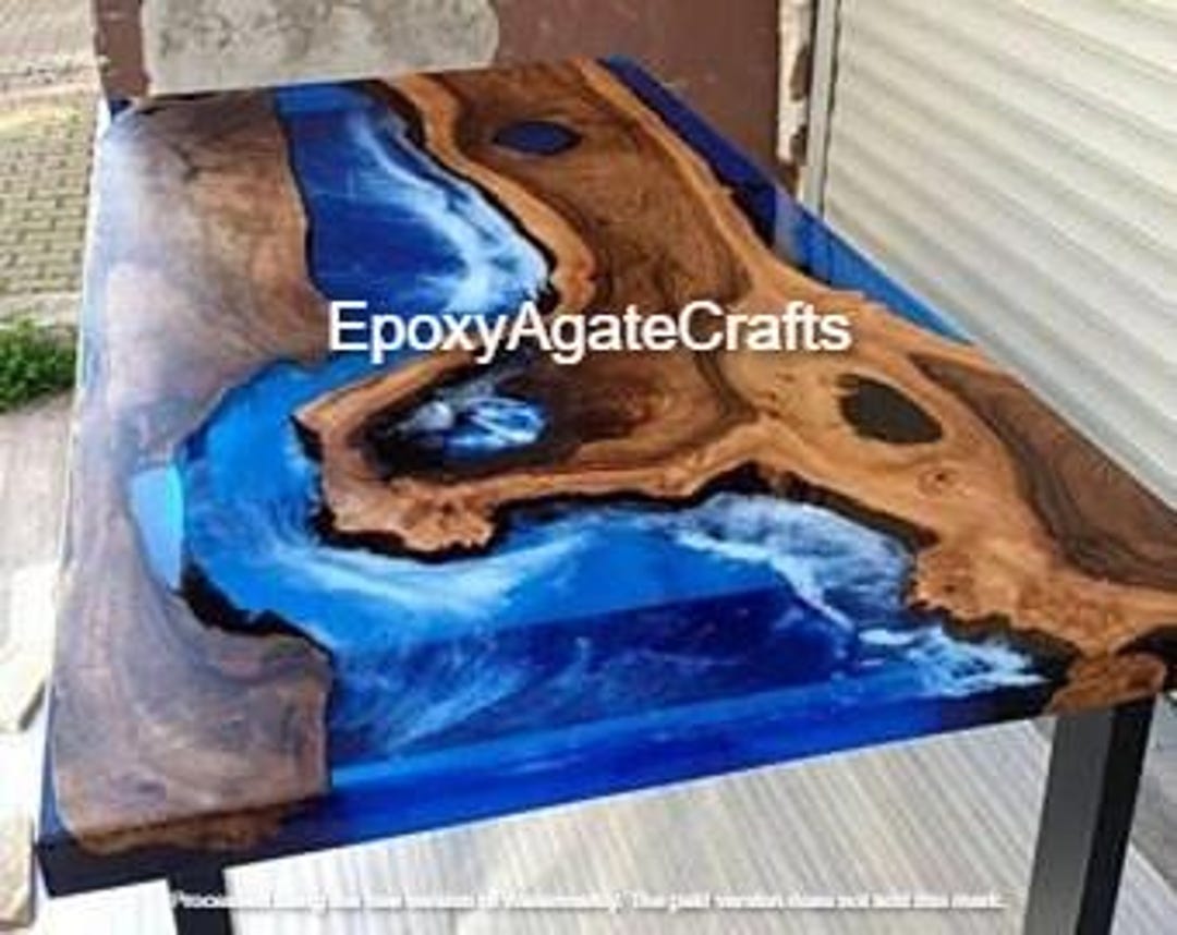 Made to Order Blue Wave Epoxy Resin Center Sofa Dining Table Top ...