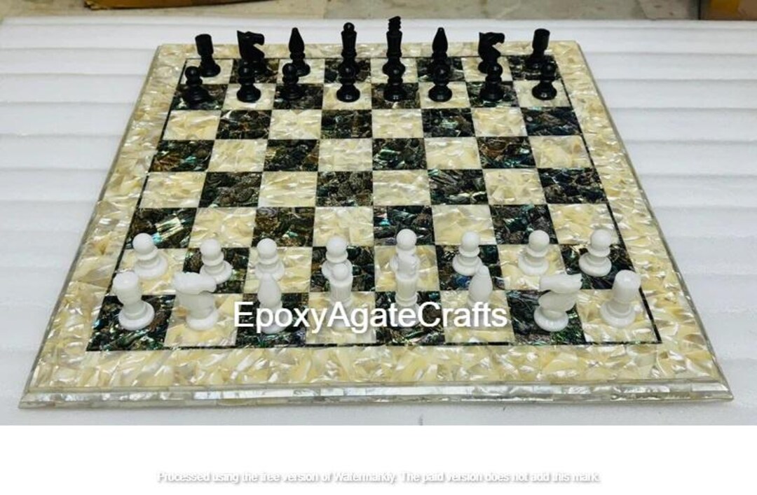 Handmade Marble Chess Set: Abalone Shell Inlay, King Size 3" - Etsy
