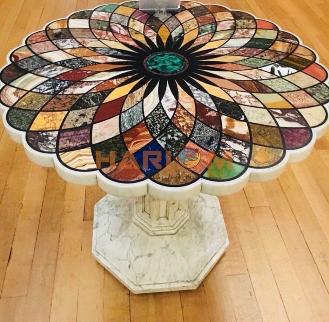 Black Marble Dining Table Top Multi Stone Mosaic Inlay Floral, Handmade ...