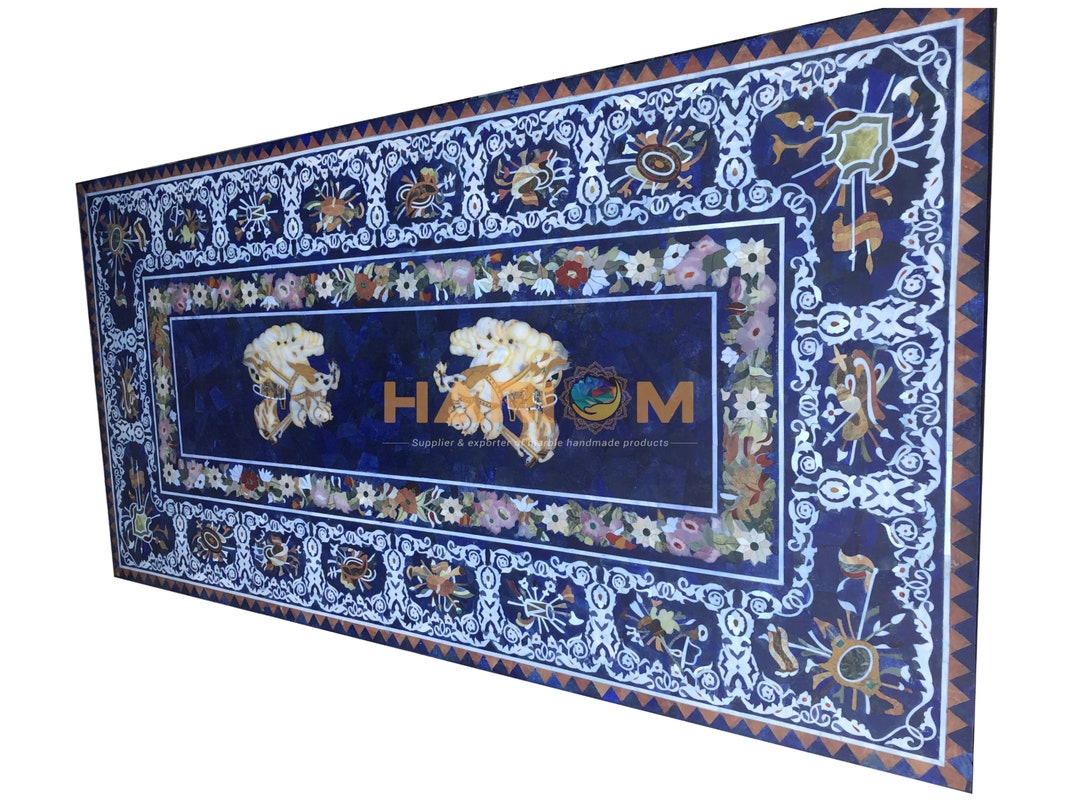 40x80 Blue Marble Dining Table Top Lapis Lazuli Random Inlay Pietra ...